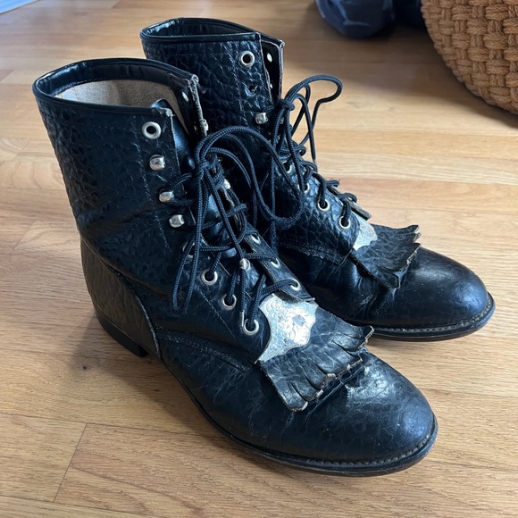 Justin Boots | Shoes | Vintage Justin Roper Leather Boots Black 8 ...